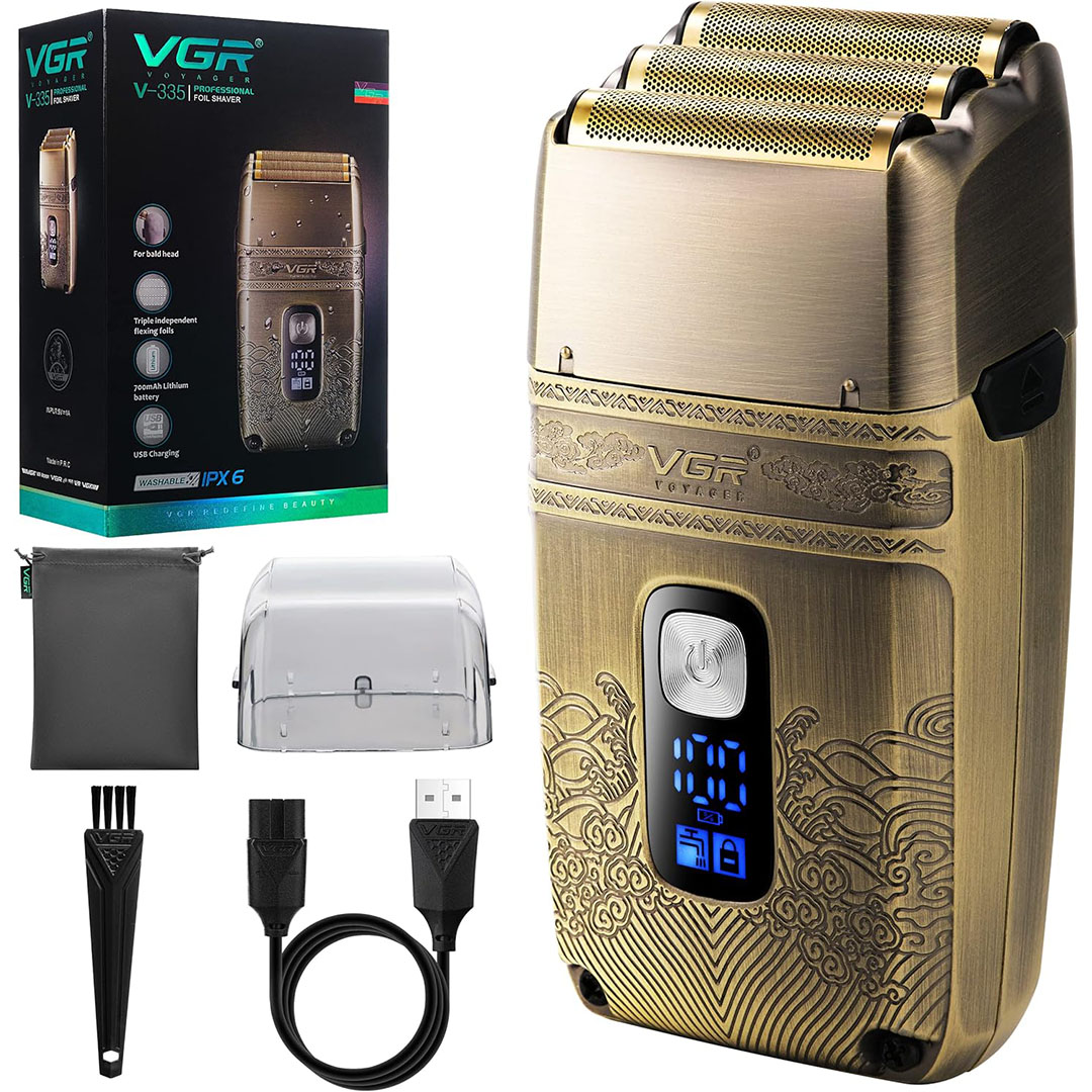 ماكينة حلاقة VGR V-335 قابلة للشحن لون ذهبي قص دقيق.